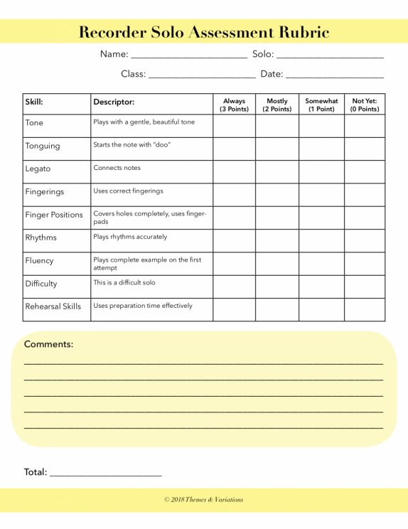 Recorder Solo Assessment Rubric | Denise Gagné