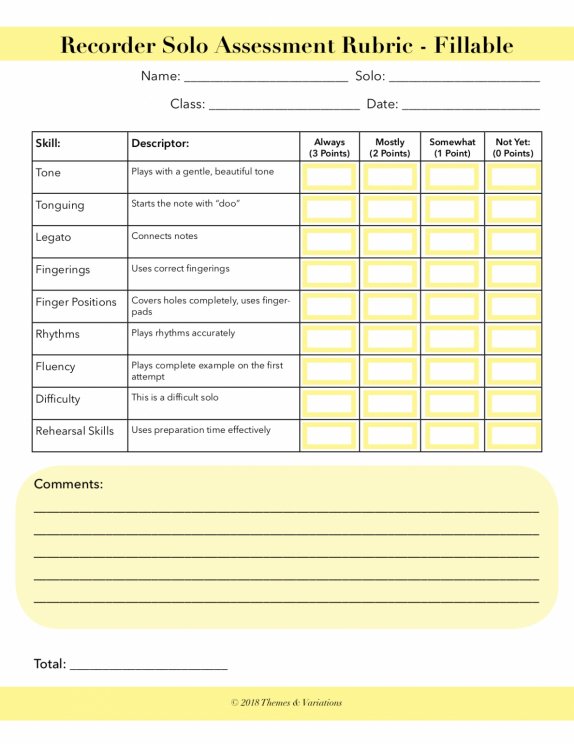 Recorder Solo Assessment Rubric | Denise Gagné