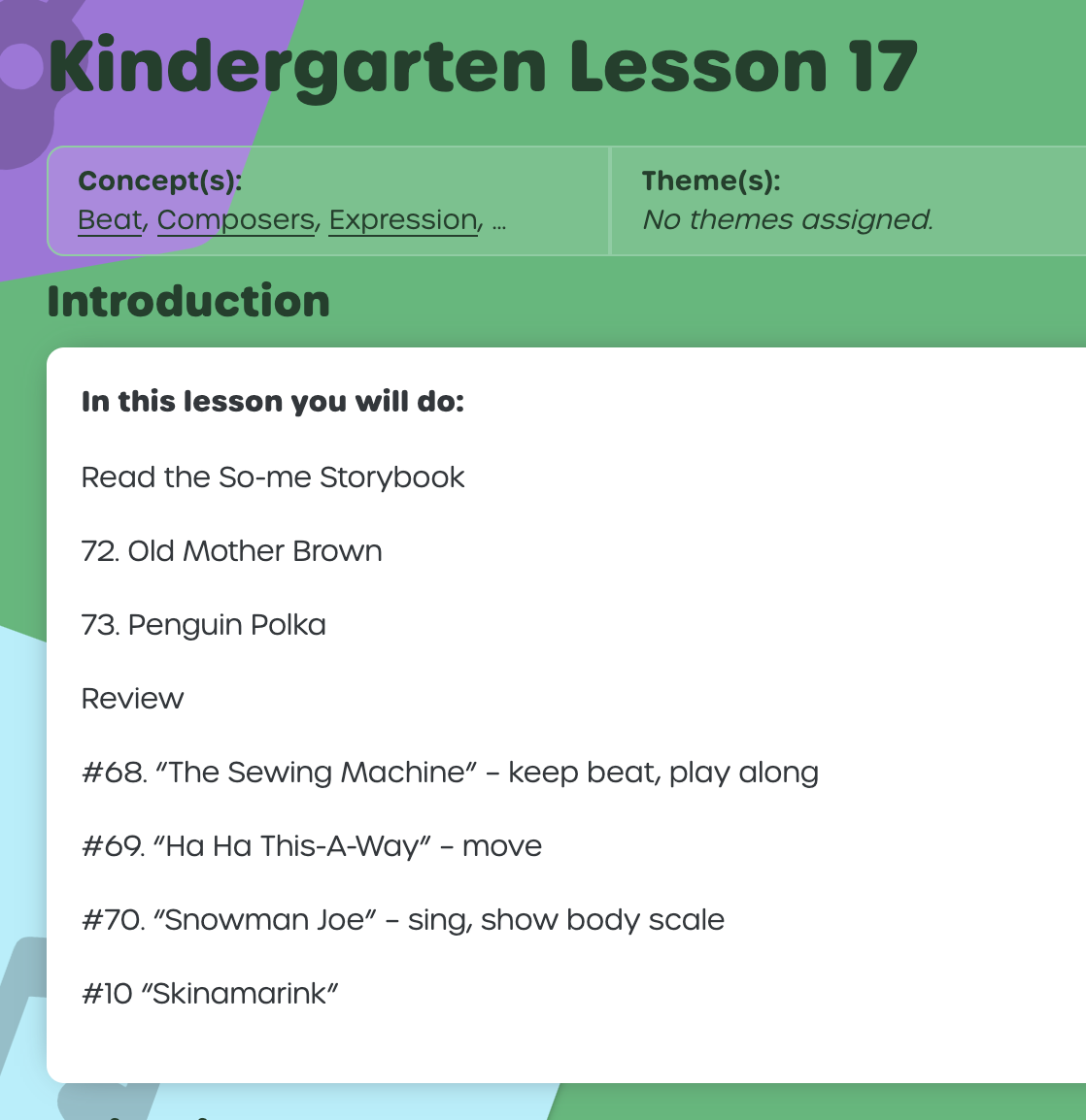 Music Lesson Plans PreK-6 Lesson 17 (January Week 2) | Denise Gagné